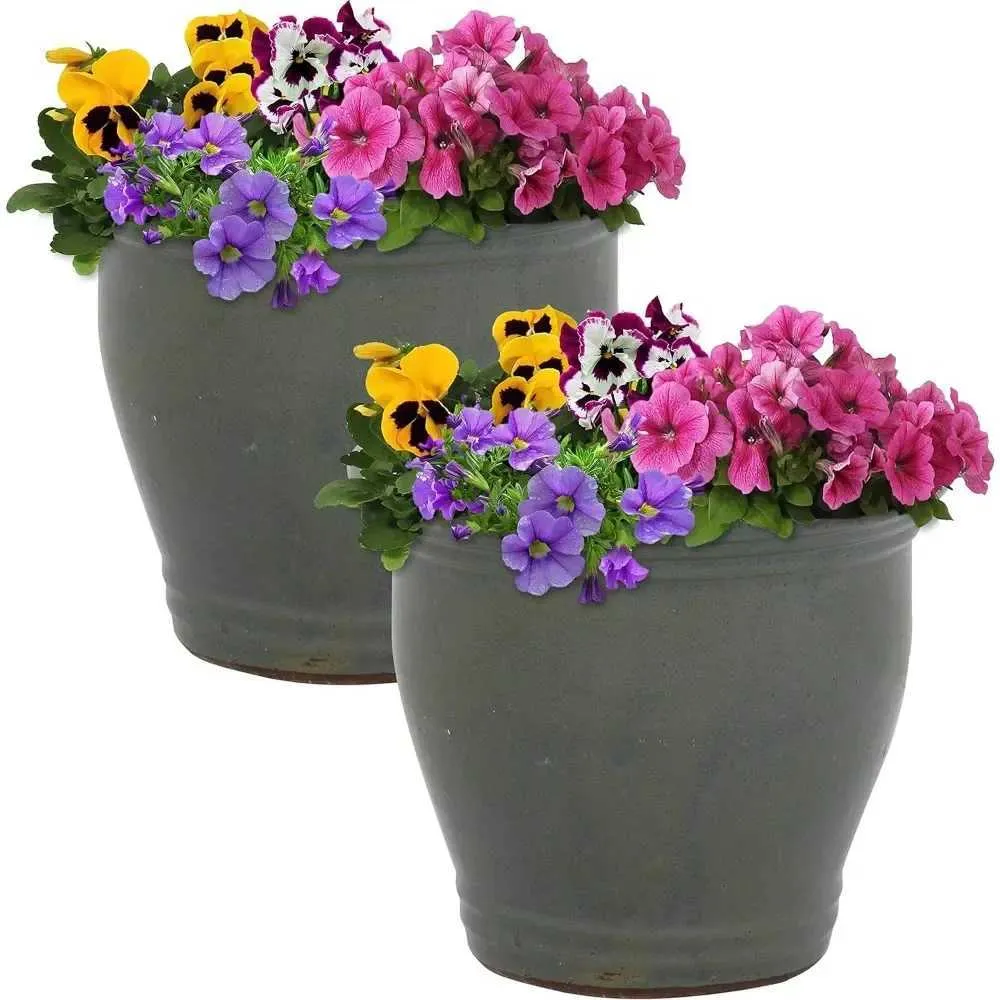 Ceramic B&M Garden Planters Pots With Drainage Holes Set Of 2, Fire ...