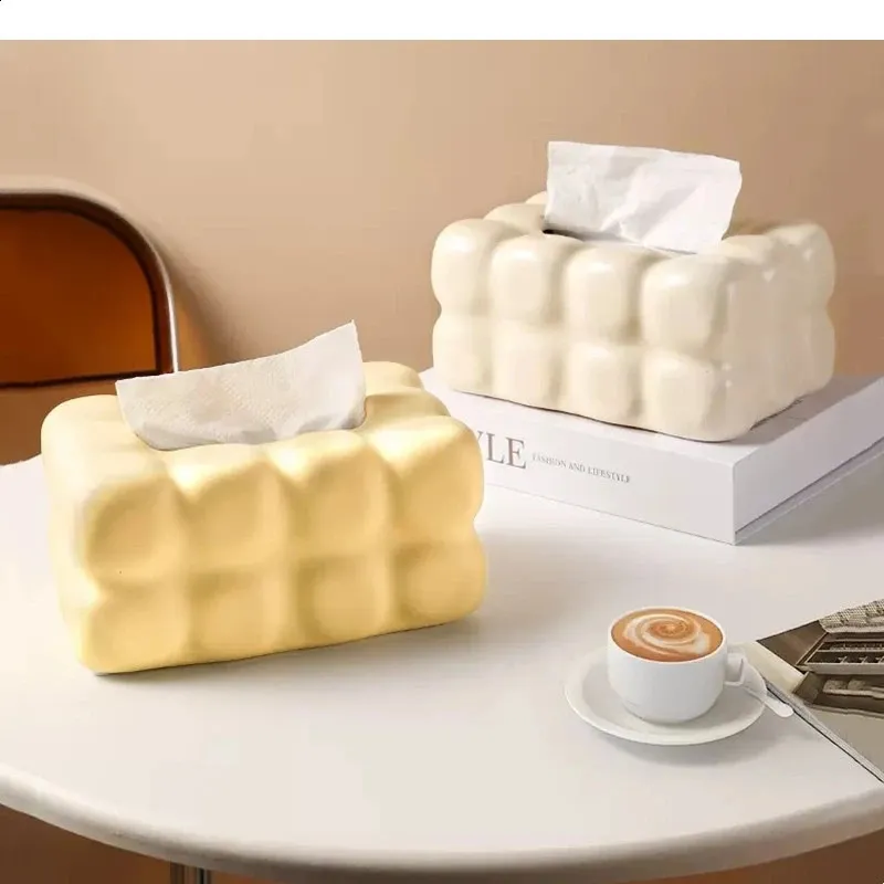 Cartoon Grid Ceramic Tissue Box Multi Functional Paper Kitchen Tissue ...