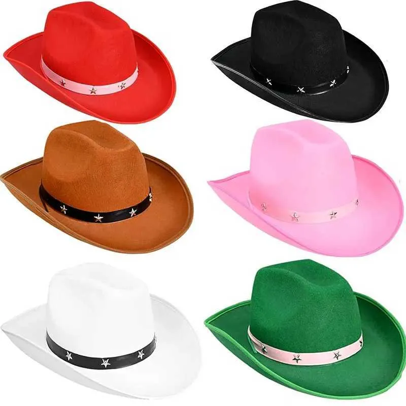 Men's Retro Western Small Cowgirl Hat With Star Rivet And Black Wool ...