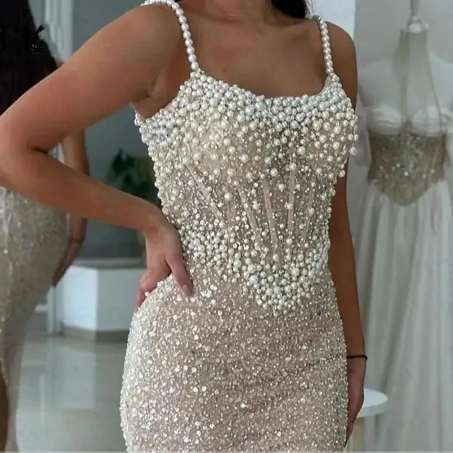 Luxury Arabic Dubai Pearl Prom Dress With Pearls And Straps Sleeveless ...