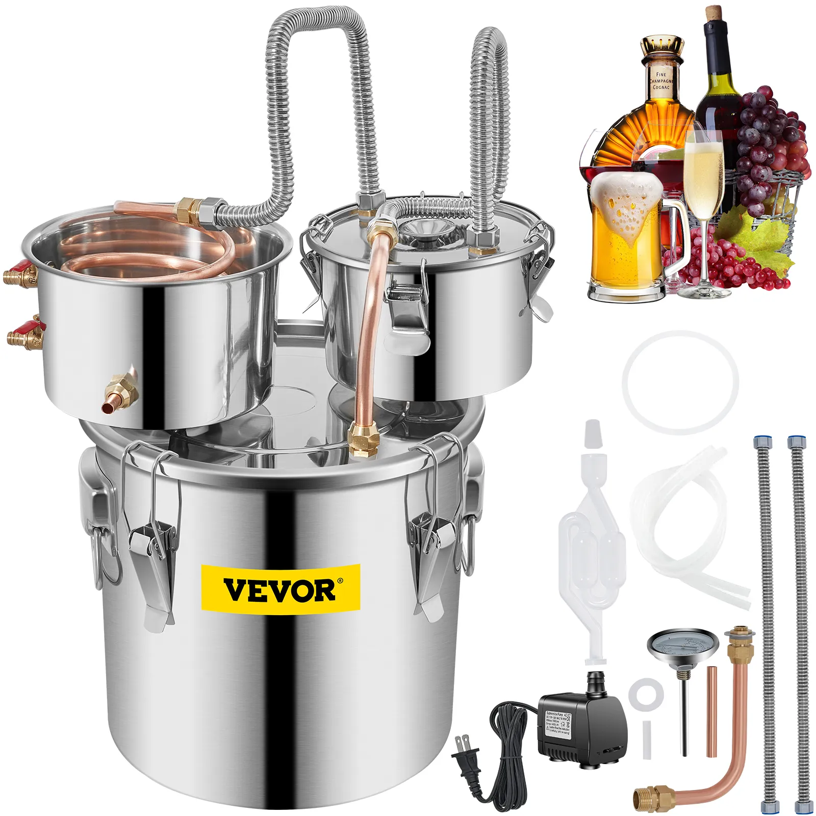 VEVOR 50L Stainless Steel Vevor Alcohol Distiller Reviews Bottle DIY ...