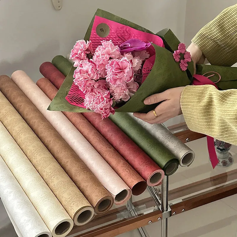 10 Yard 60cm*6 Yard Baroque Floral Bupquet Paper Paper Gift Plower ...