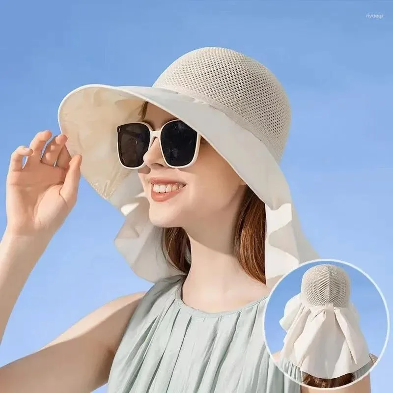 Lightweight Mesh Bucket Hat Beige With Wide Brim, Shawl, And Neck ...