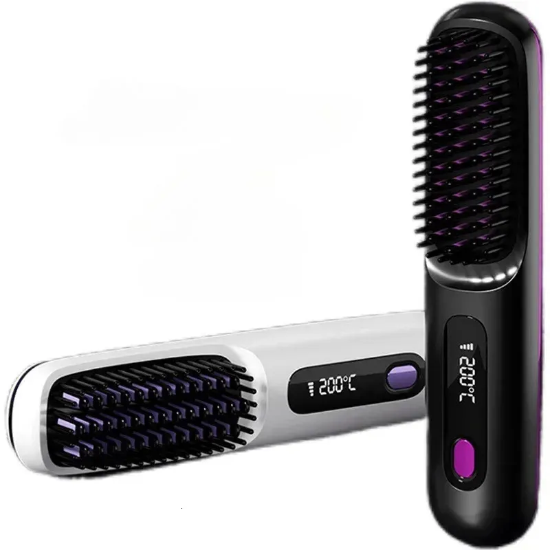 Electric Hair Brush: LCD USB Ceramic Heated Comb, Wireless Portable ...
