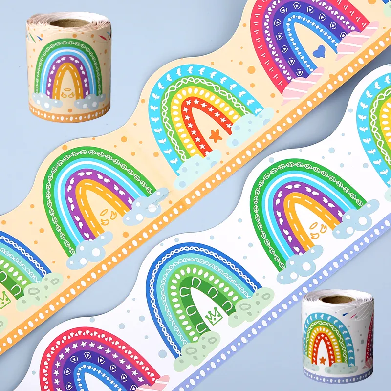 Vibrant Rainbow Bulletin Board Border - 52 ft Two-Sided Paper Trim for ...