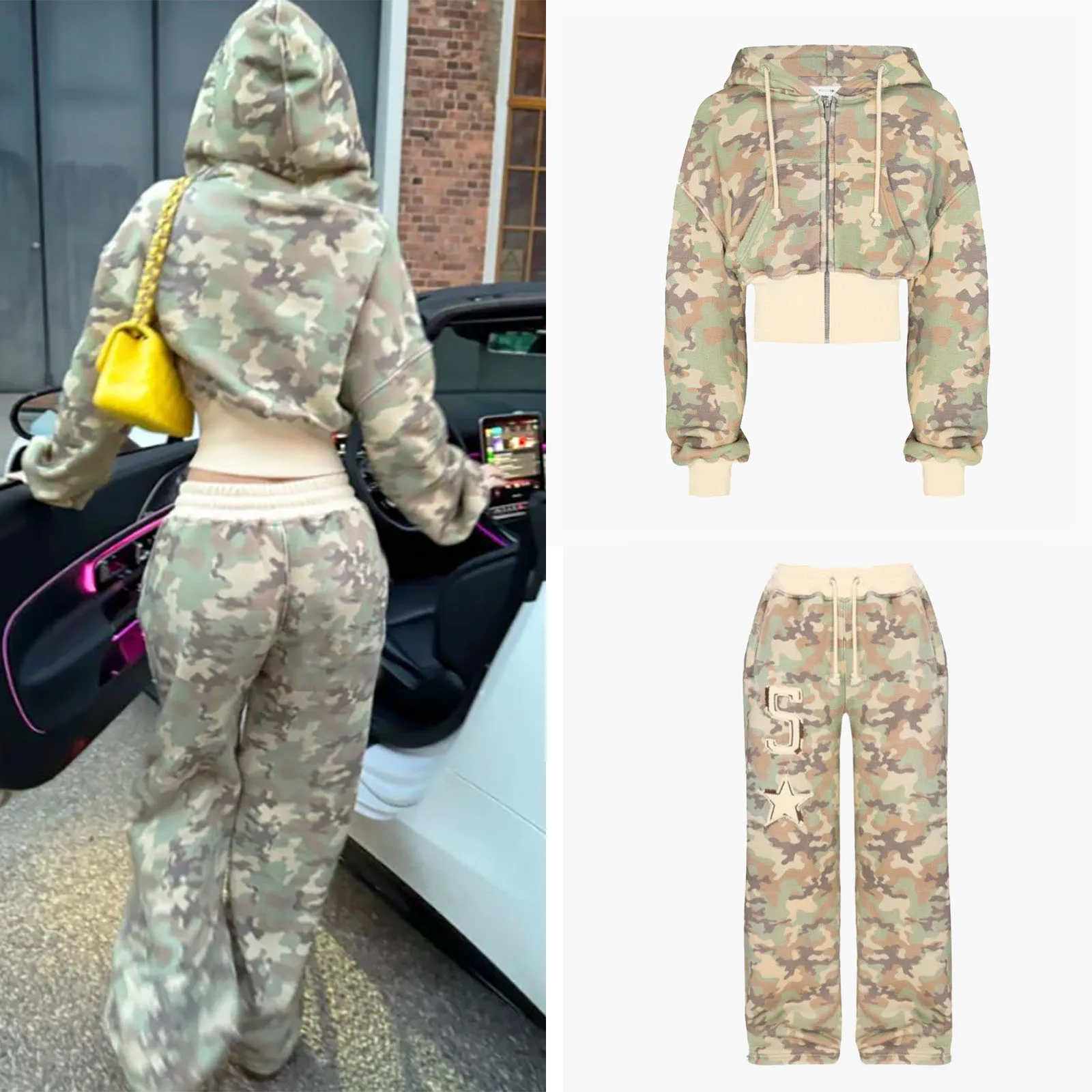 Camouflage Tracksuit For Women Casual Slim Fit, Short Zip Cardigan ...