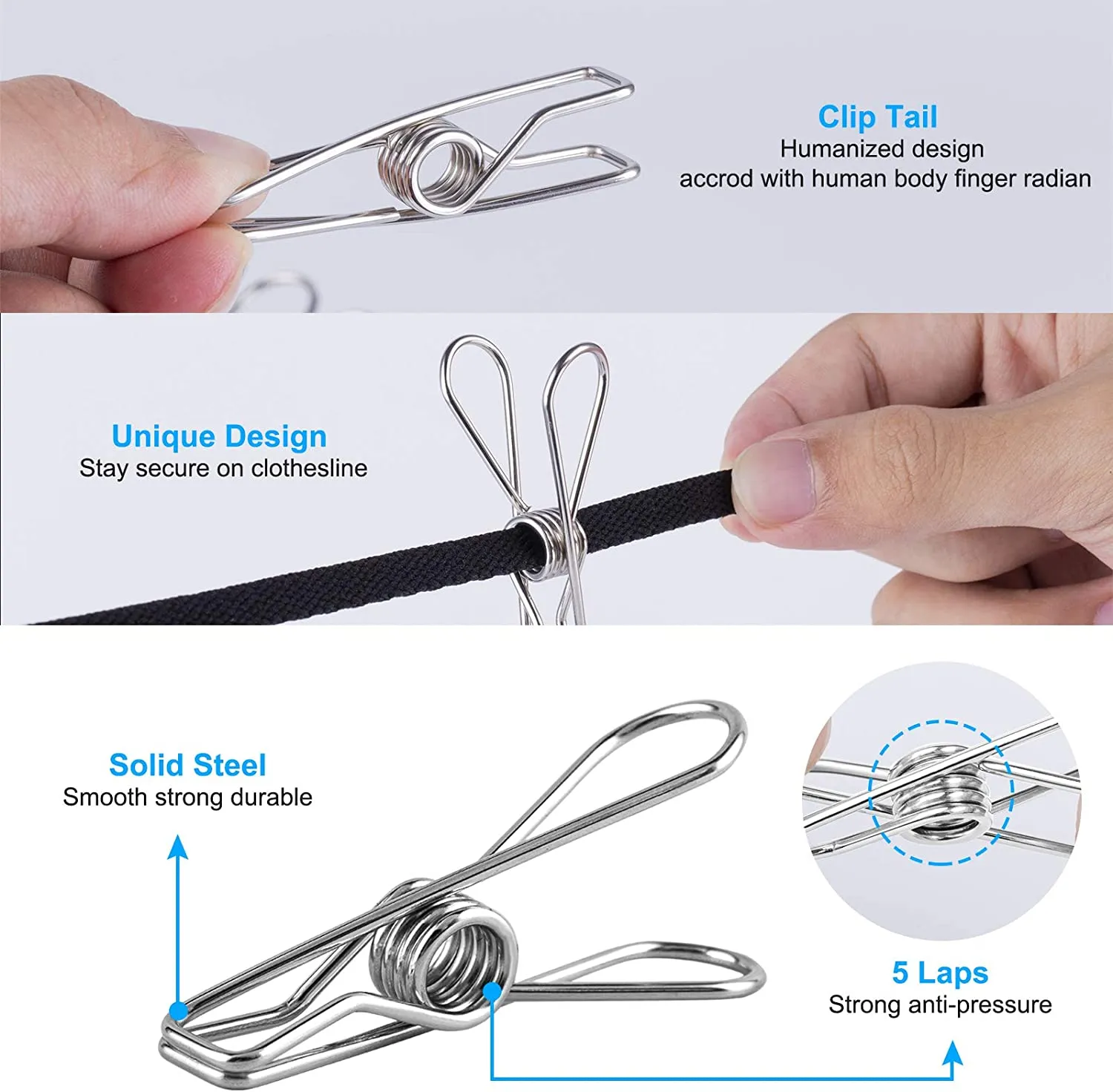 Premium Stainless Steel Clothespins - Durable Clothes Pins & Laundry ...