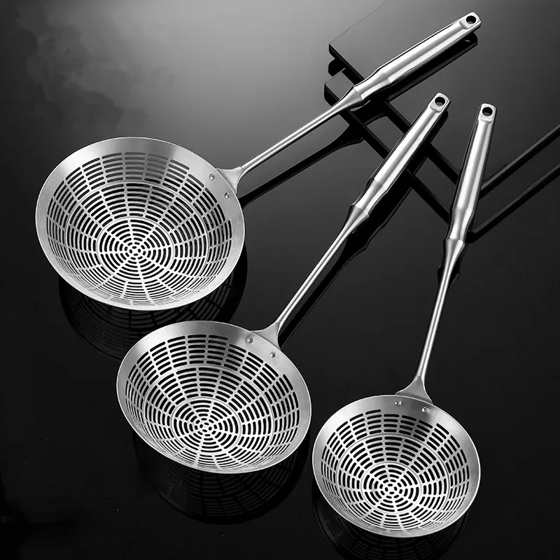 304 Stainless Steel Round Strainer Ladle With Long Handle 3 Sizes For ...
