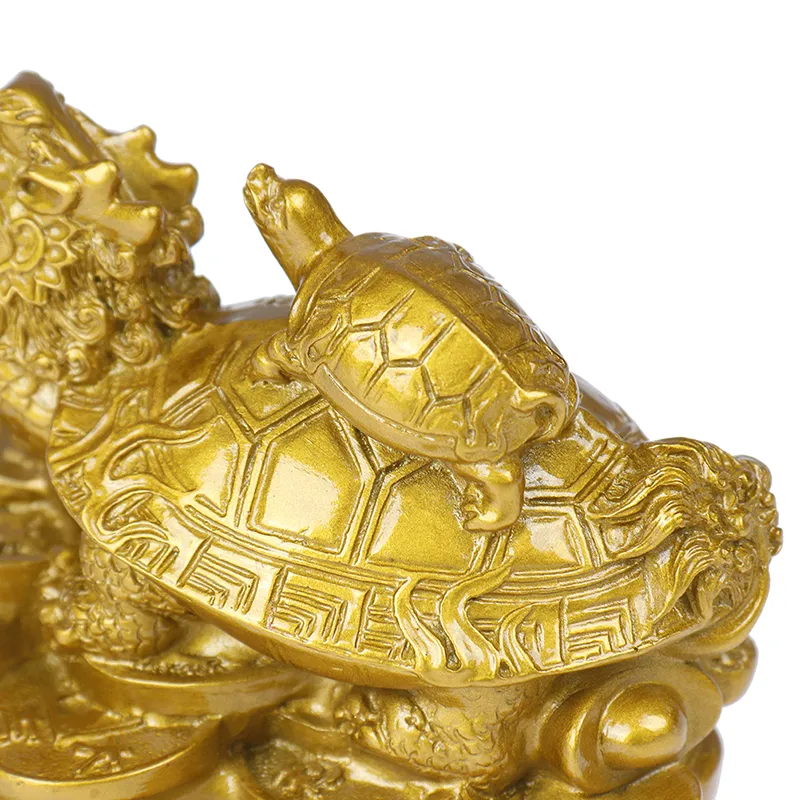 Gold Feng Shui Dragon Turtle Tortoise Statue Figurine for Wealth & Luck ...