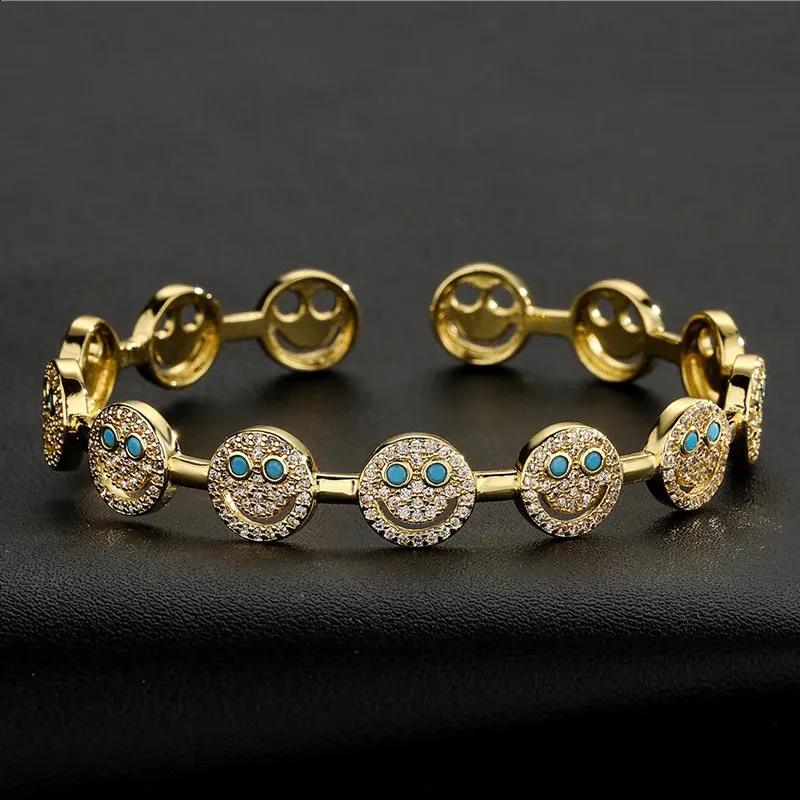 Mood Tracker Men's Copper Bangle Gold Color Metal Crystal Cartoon Style ...