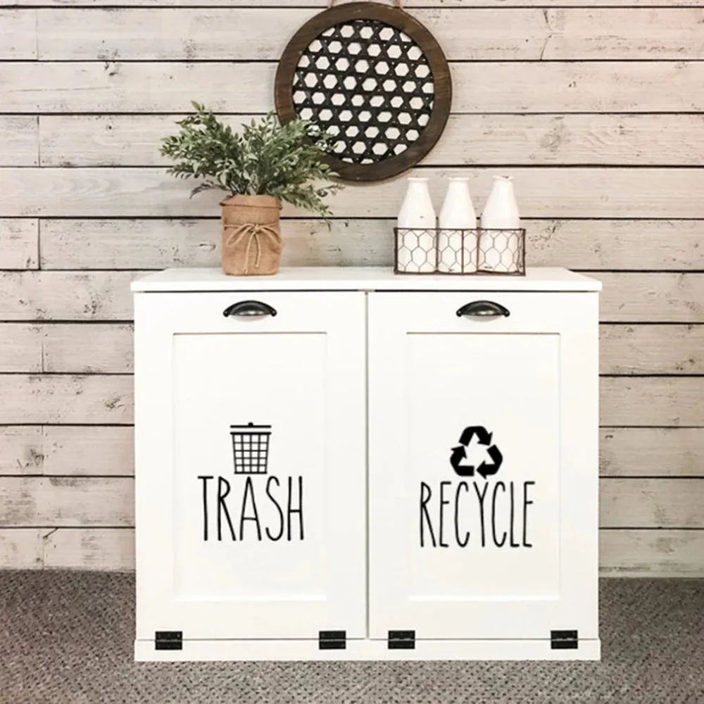 Rae Dunn Inspired Vinyl Trash & Recycle Bathroom Door Stickers For ...