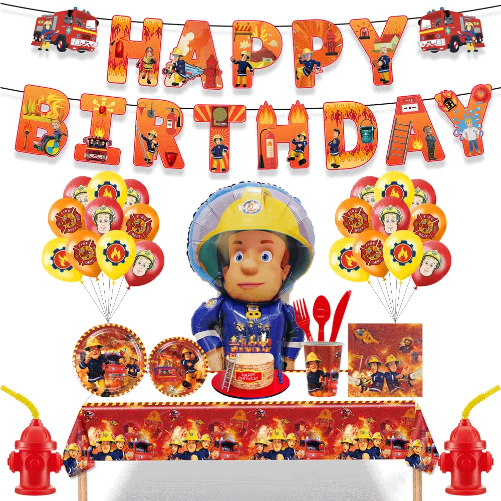 Firefighter Party Supplies Set: Balloons, Banner, Cups & More! Fun Fire ...