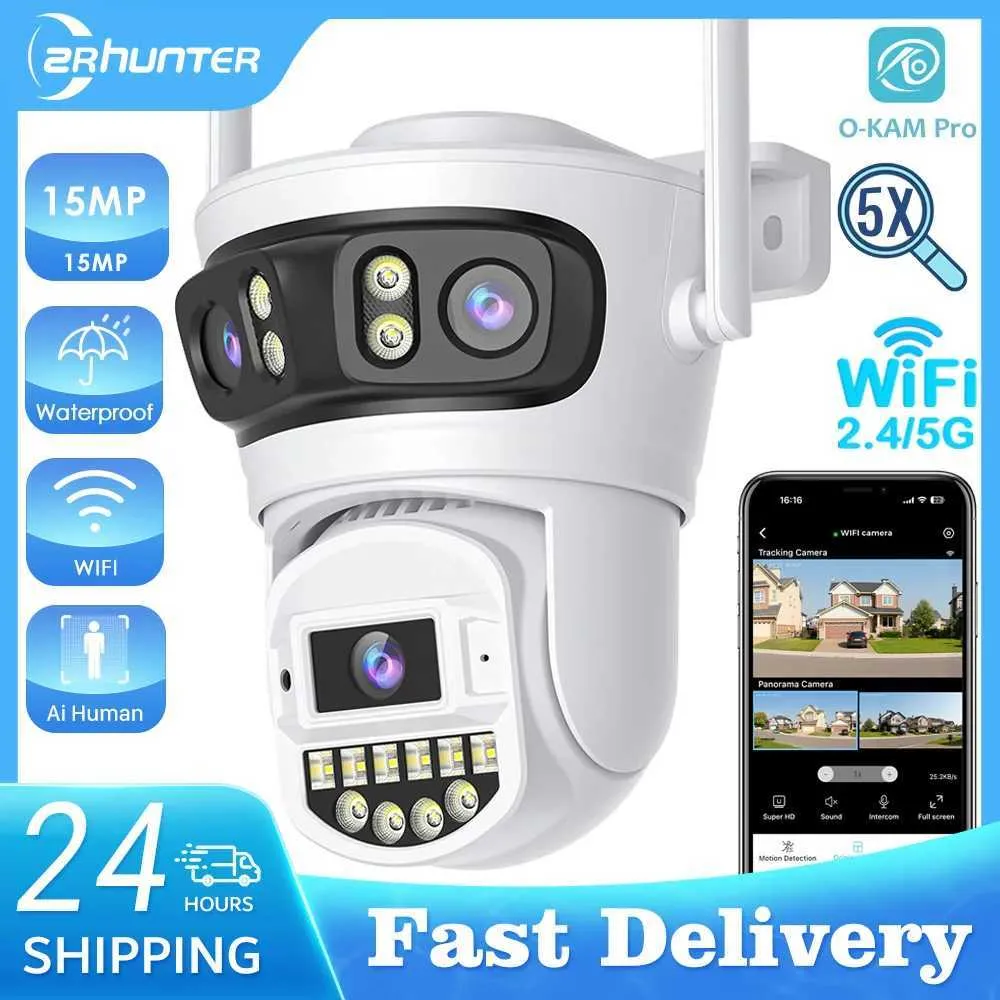 Outdoor PTZ IP Wifi Cctv Camera 15MP 6K HD Three Lens, 180° Oversi ...
