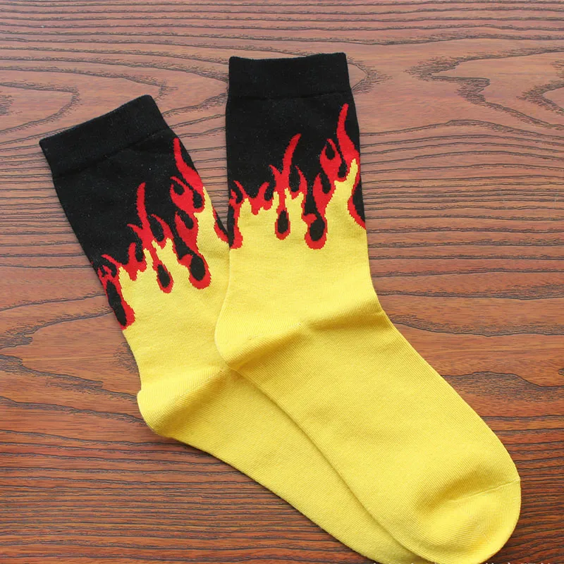 Cartoon Flame Socks - Yellow & Black Fire Design for Men & Women - Hip ...