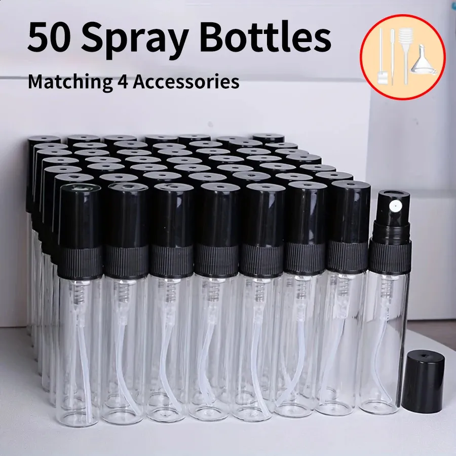50 Mini Amazon Plastic Spray Bottles With 50 Accessories 5ml Capacity ...