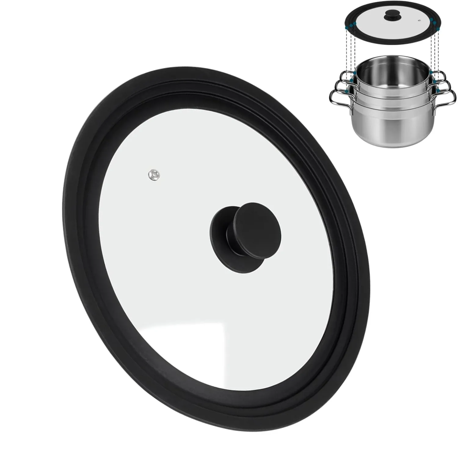 Universal Cooking Pot Lid - Premium Silicone & Tempered Glass Cookware ...