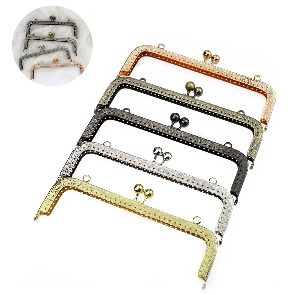 20cm Square Metal Purse Frame With Embossed Beads Clasp Lock DIY ...