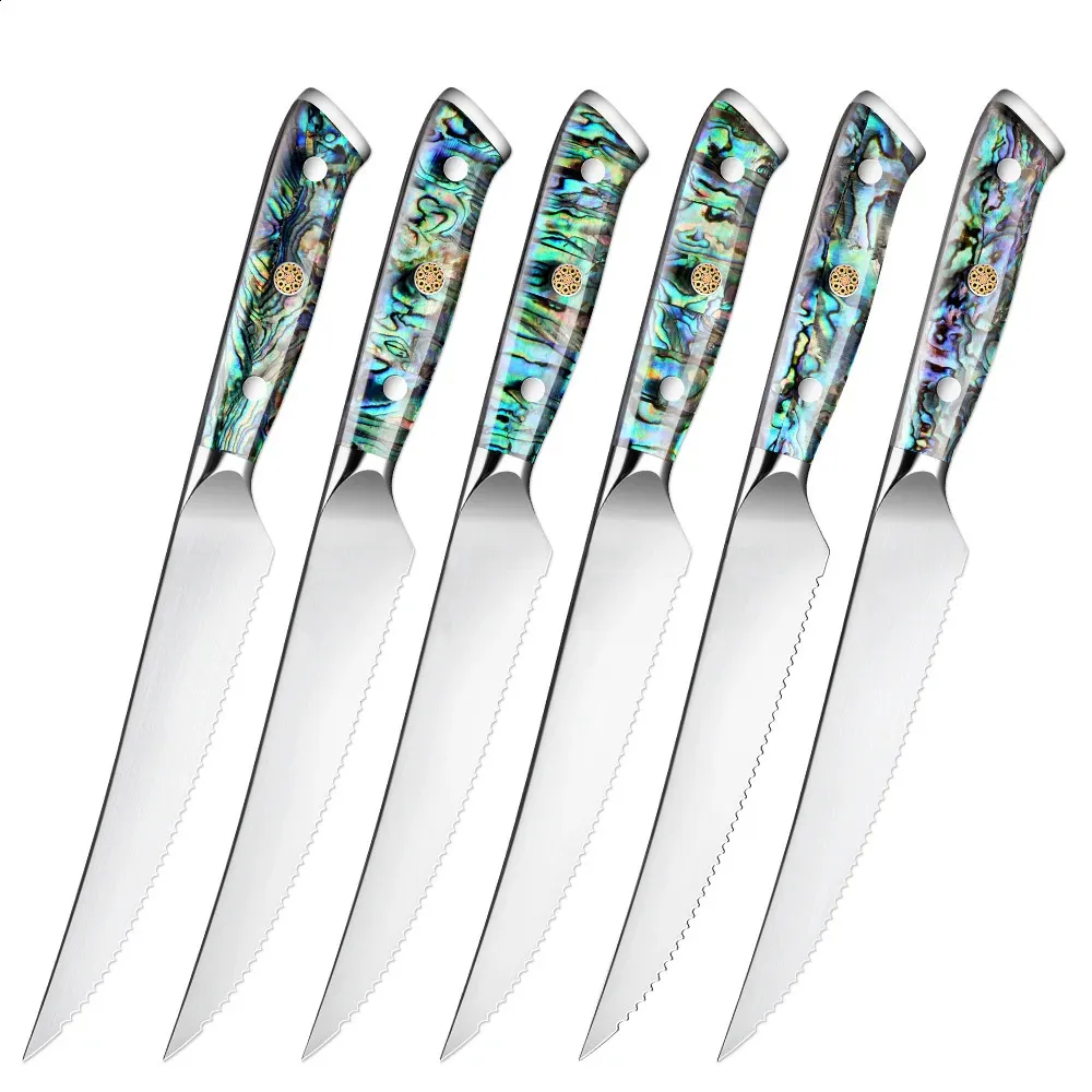 Stainless steel serrated steak knife set with 5.5 in ceramic blades and ...