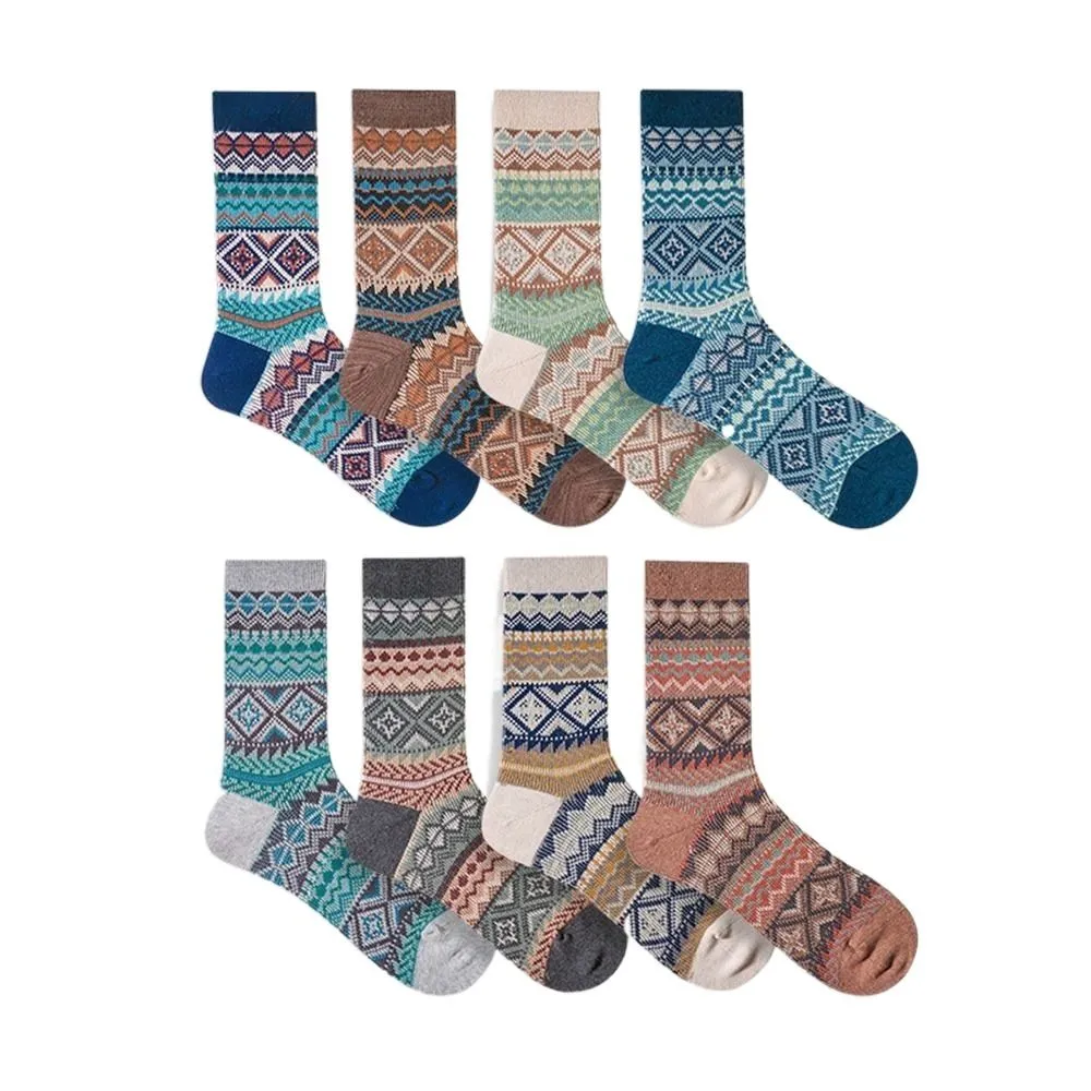 New Autumn Winter Retro National Style Tube Socks Fashion Combed Cotton ...