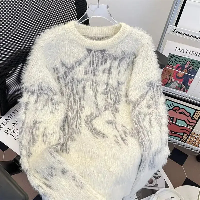 Y2K American Fashion Color Matching Baggy Mink Hair Long Hair Jacquard ...