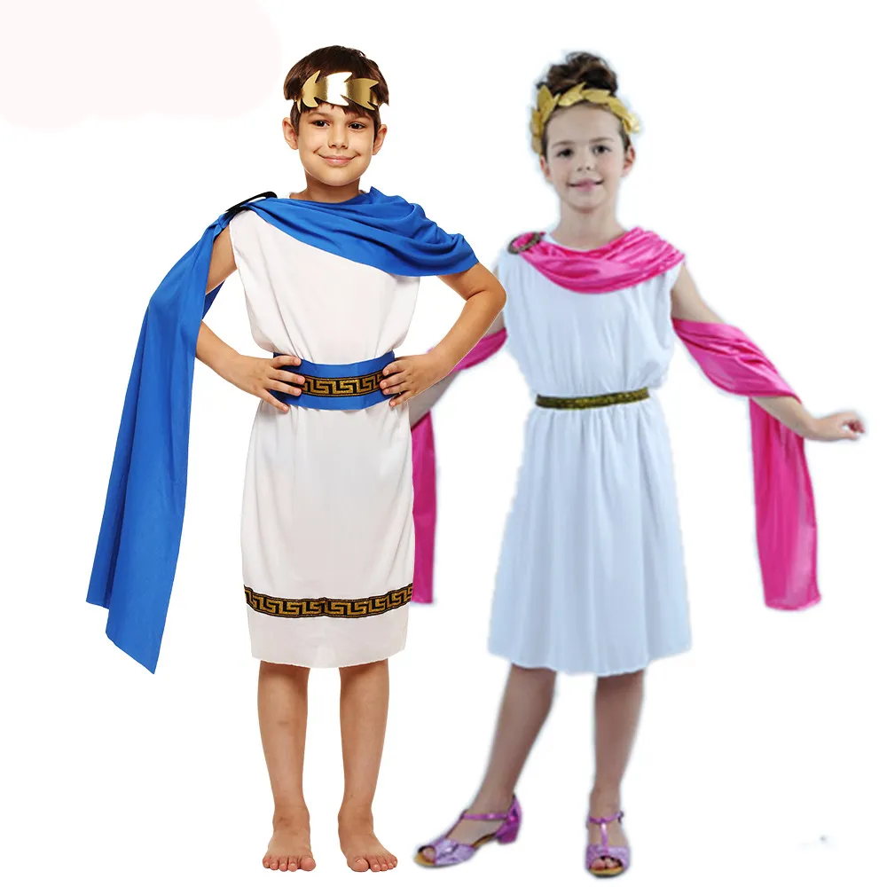 Kids Grecian Toga Costume Set Roman Greek Goddess Dress Up For Boys ...