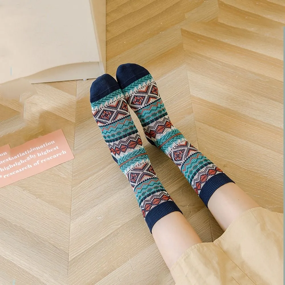 New Autumn Winter Retro National Style Tube Socks Fashion Combed Cotton ...