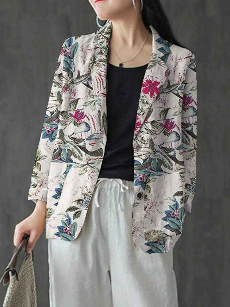 Floral Print Blazer: Women's Casual Long Sleeve Jacket, Autumn Thin ...