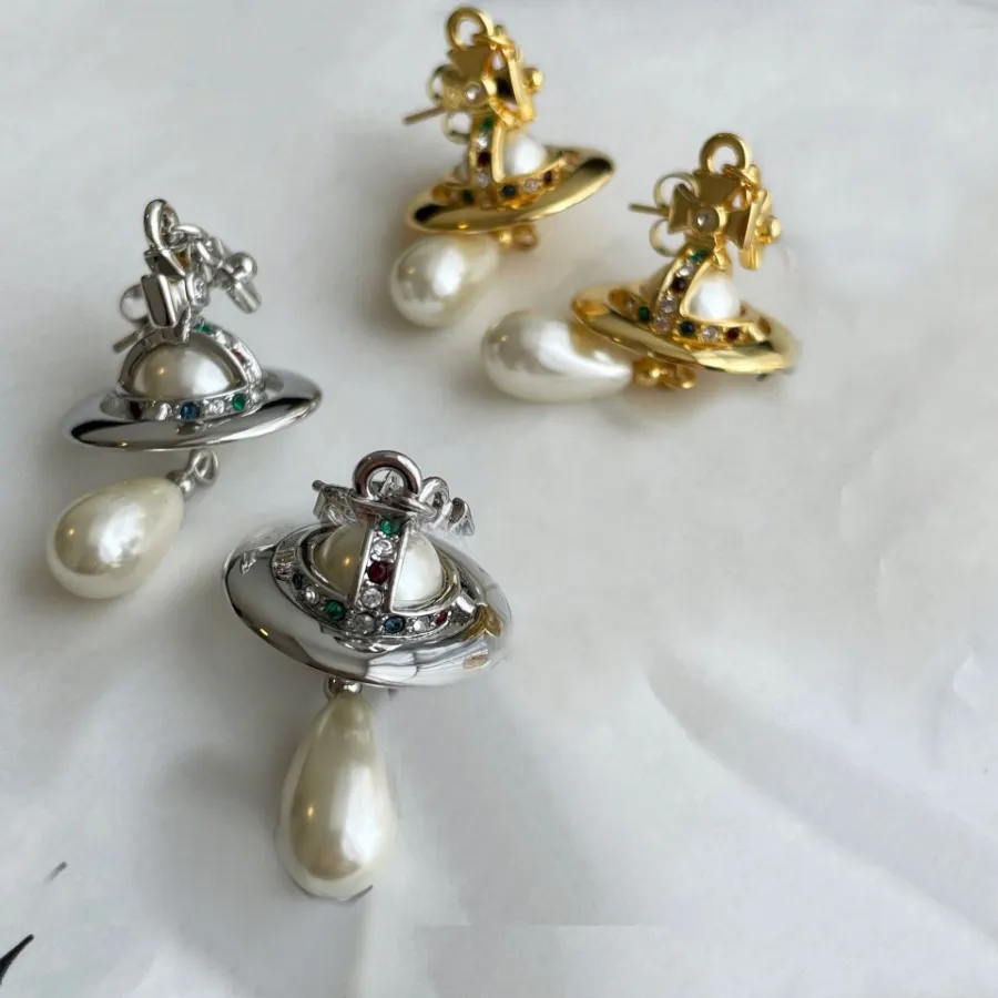 Gold Tone Cosmic Ship Pearl Drop Pearl Earrings Design Space Themed ...