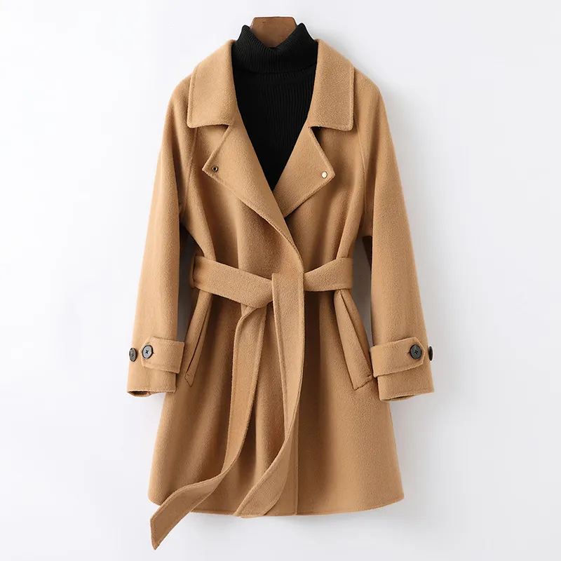 2024 Winter Women's Double Faced Cashmere Belted Wool Coat High Grade ...