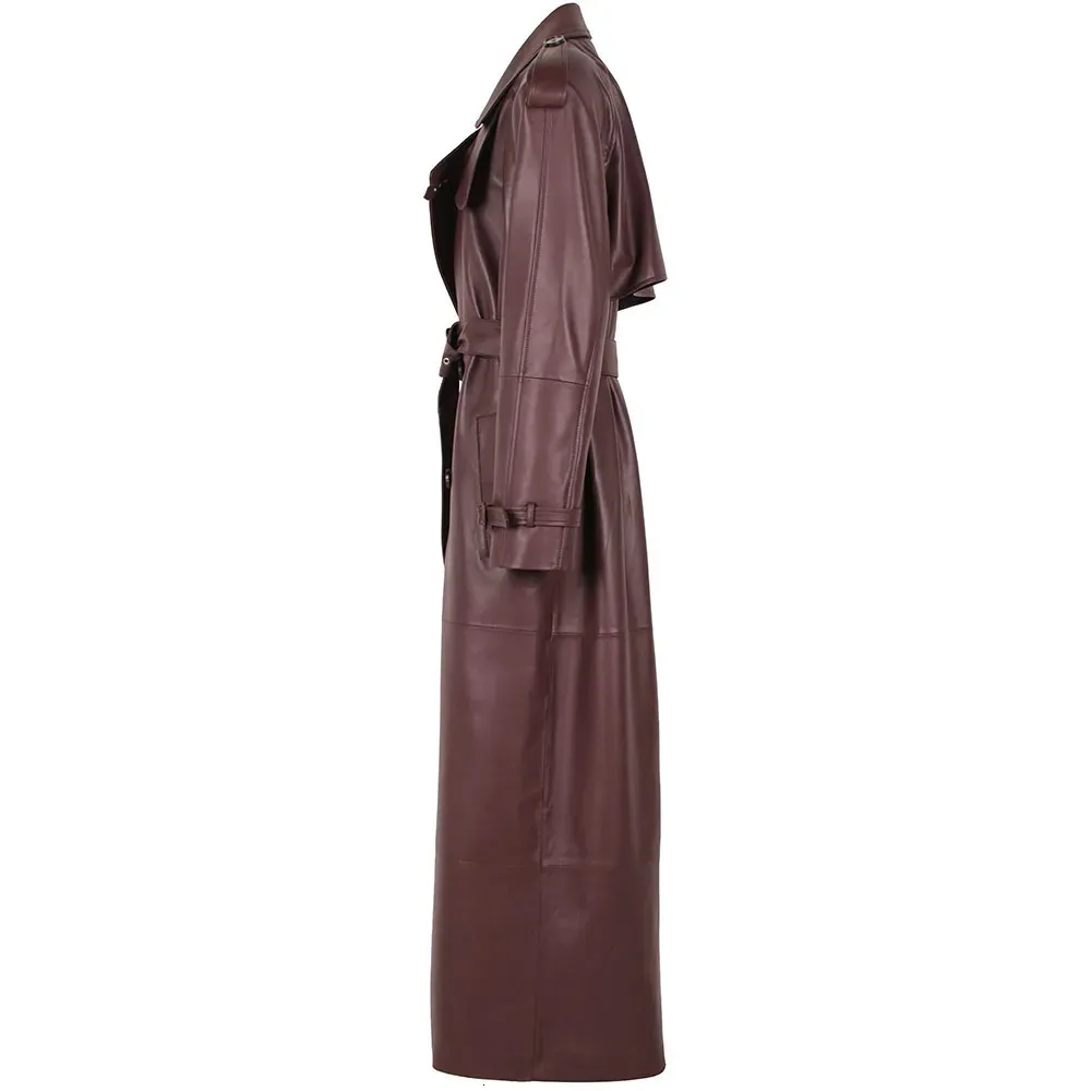 Women's Real Leather Trench Coat - Autumn Longline, 150cm, High Quality ...