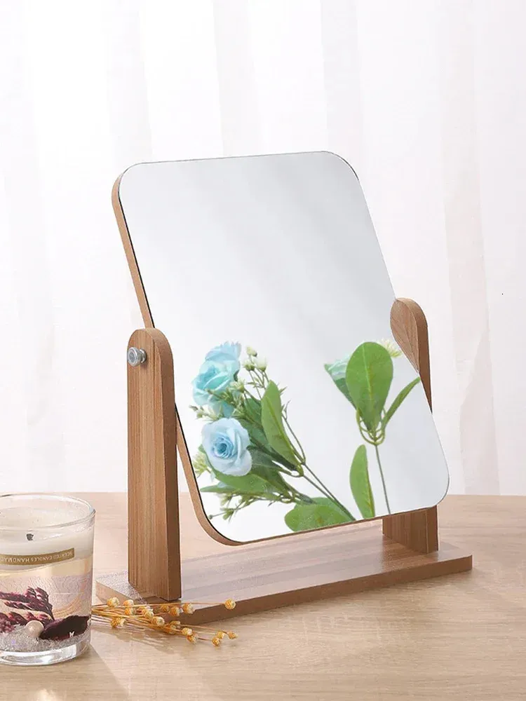 Rotating Vanity Mirror with Natural Wood Stand - 360° Magnifying ...