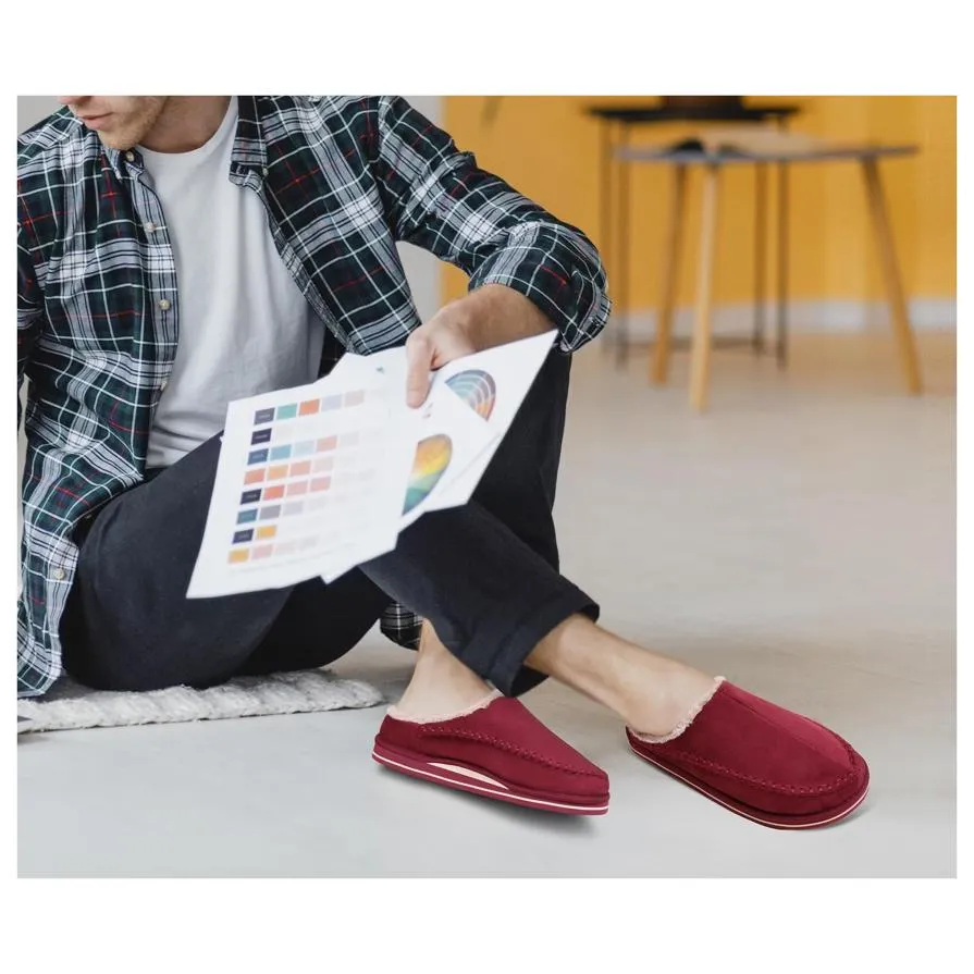 Bulk Men's Arch Support Clog Loaf Slippers With Suede, Faux Fur, Memory ...