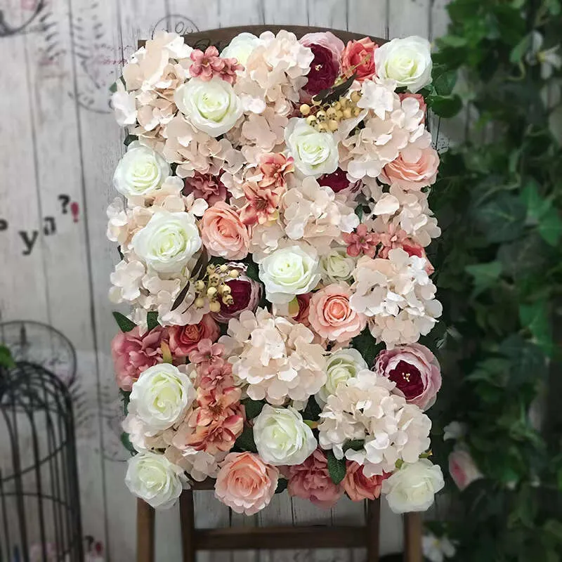 40-60cm Pink Rose Wall Grid Panel - Plastic Artificial Flower ...