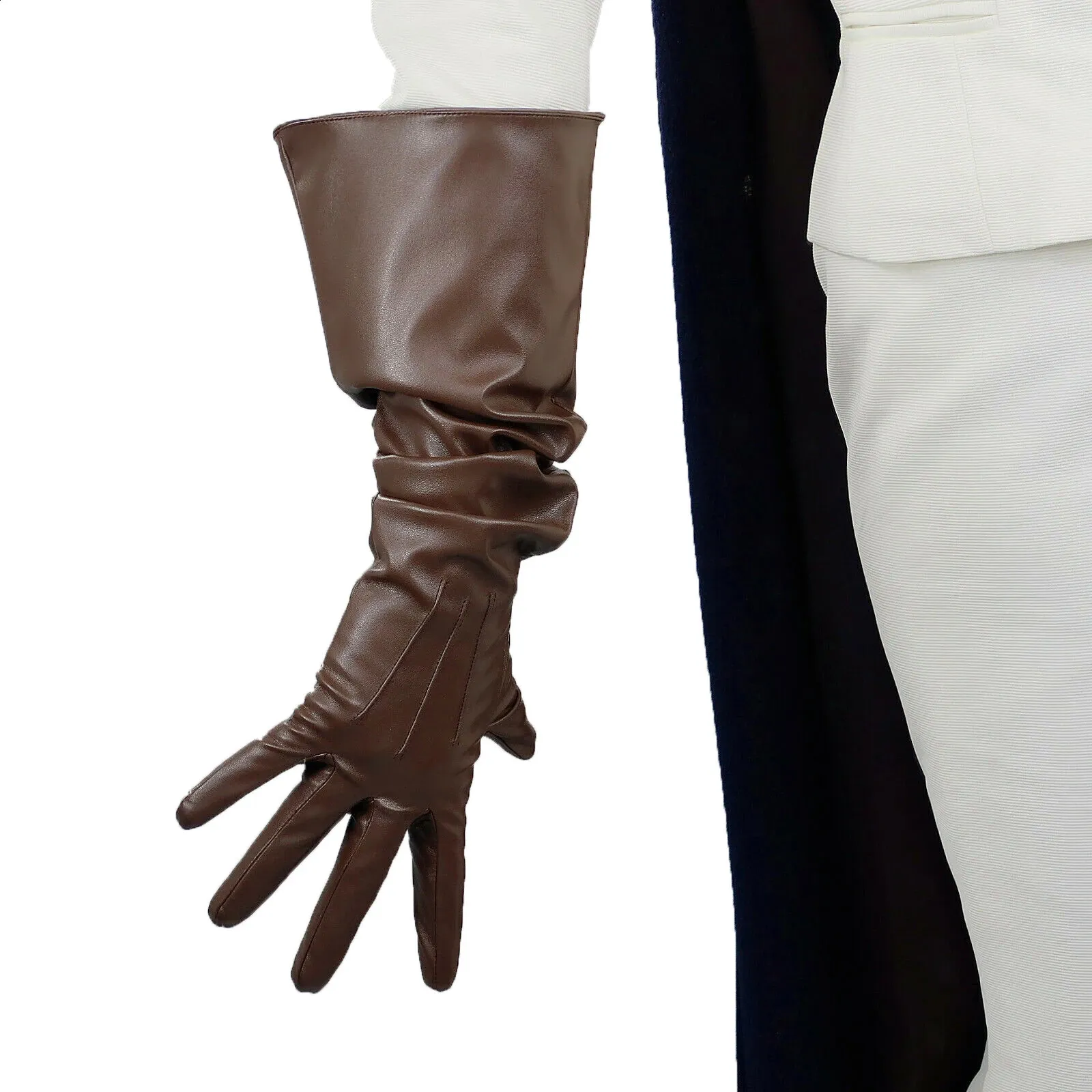 DooWay Brown Leather Opera-Length Gloves for Men with Bamboo Fiber ...