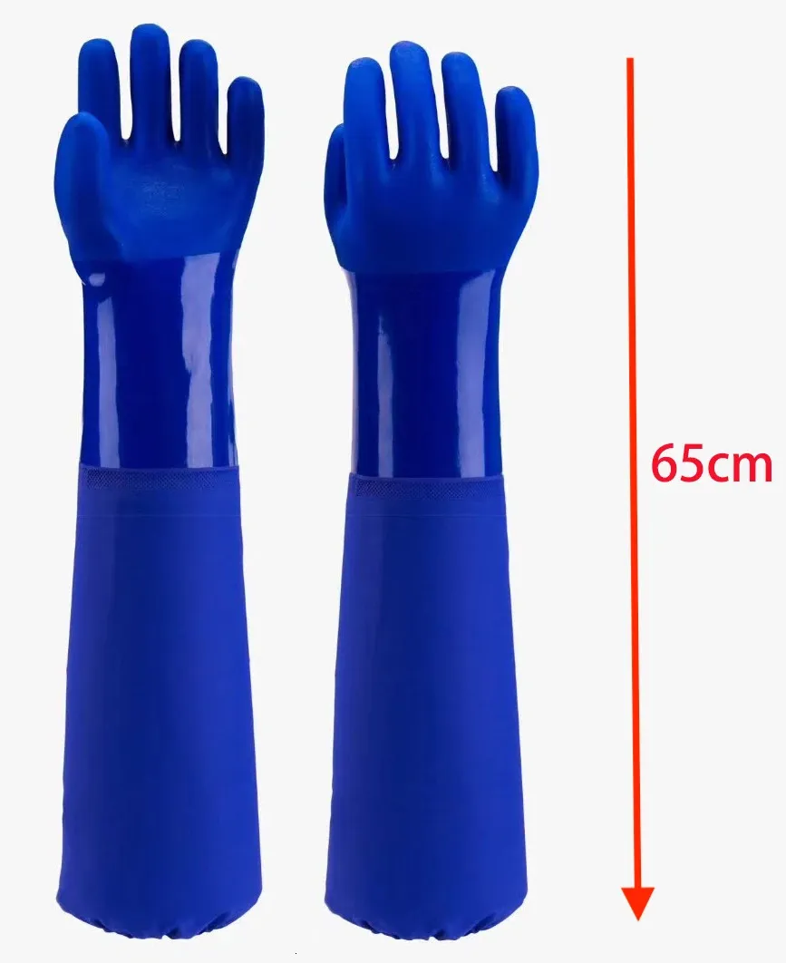 PVC Chemical Resistant Work Gloves Waterproof 65CM Long Cuffs Acid ...