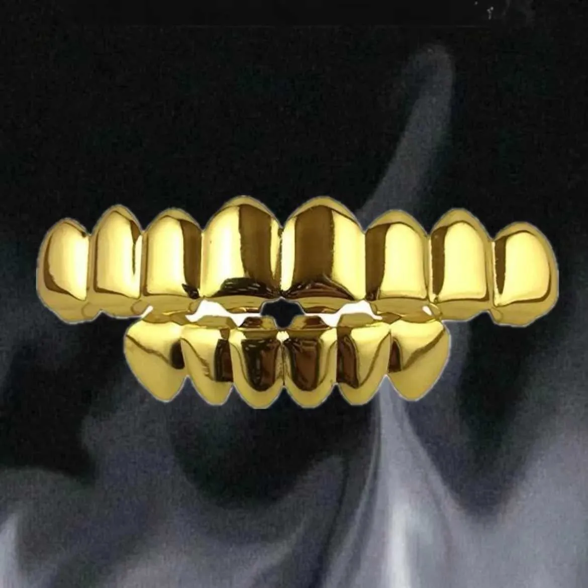 14K Gold Grillz: Hip Hop Style 8/6 Teeth Grillz, Glossy Top & Bottom ...