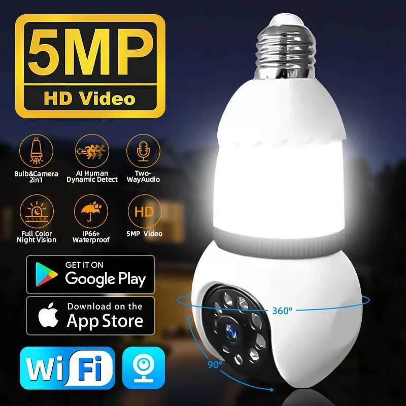 Smart 5MP E27 Bb Light Bulb Security Camera With HD PTZ, 8X Zoom, Night ...