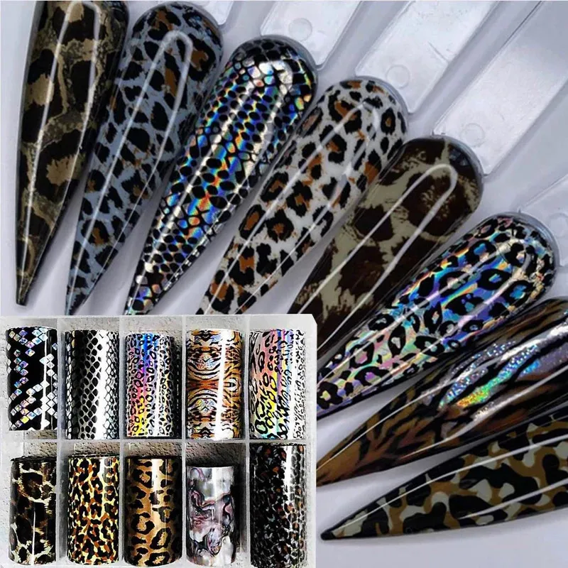 Leopard Print Nail Foils Stickers - 10 Rolls, 4x100cm, Self-Adhesive ...