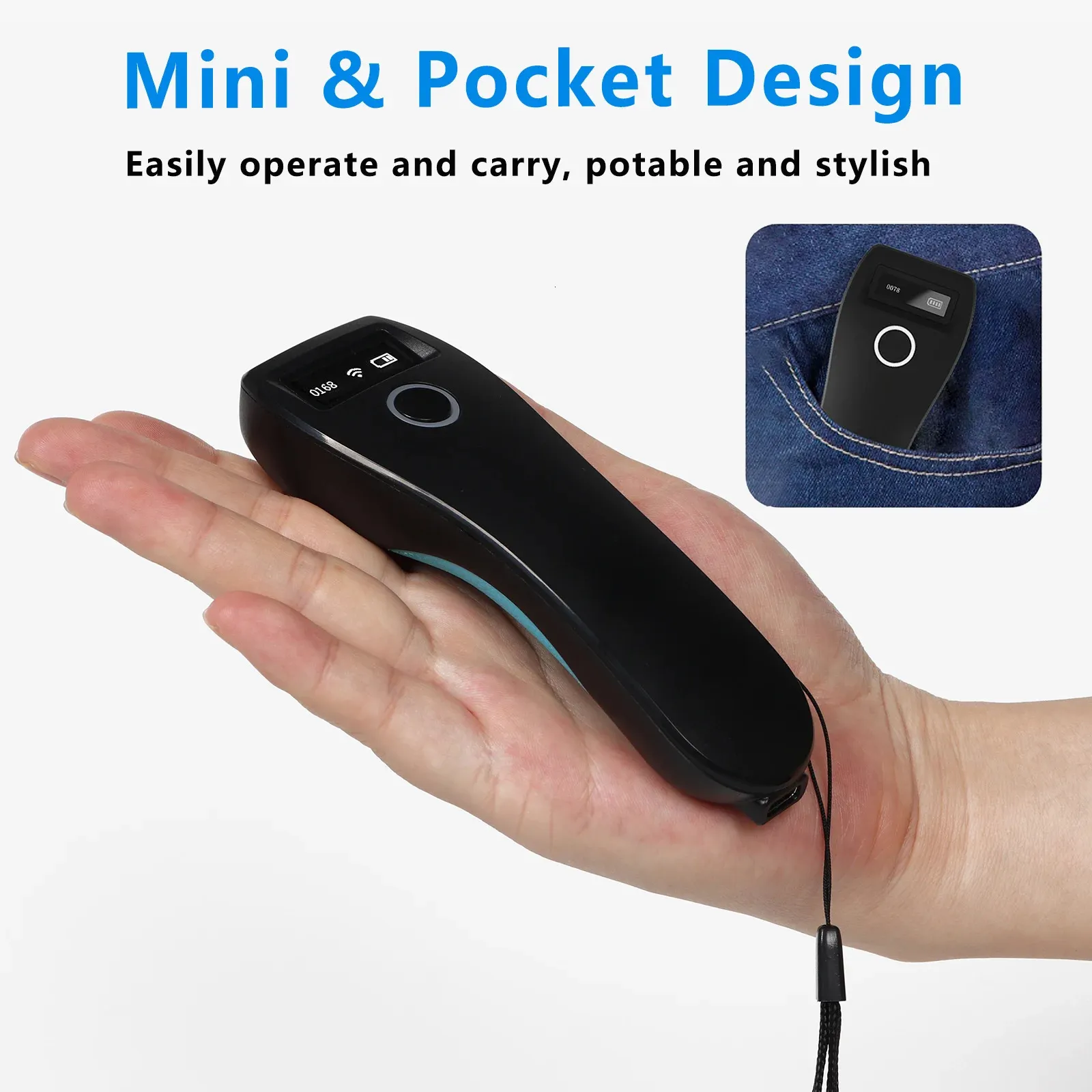 QR Code Scanner Wireless Handheld: 1D 2D Barcode Reader Mini Pocket For ...