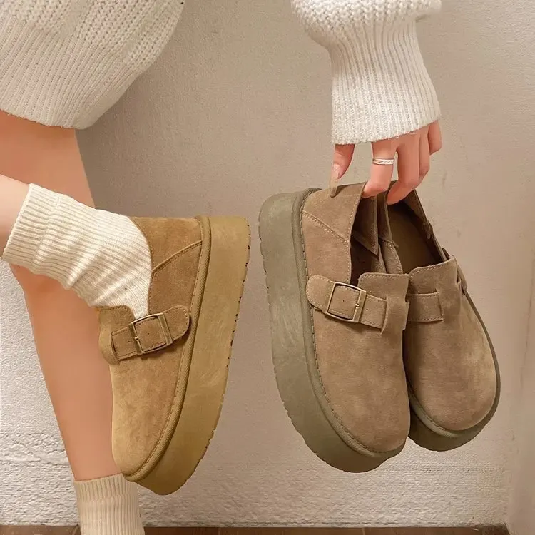 Women's Flat Dress Shoes with Buckle Strap - Soft PU Fabric, Rubber ...