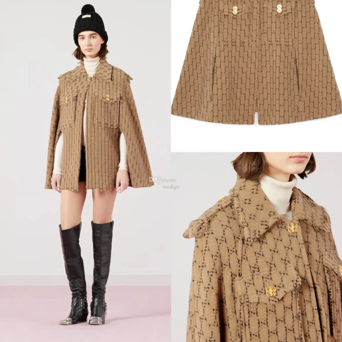 Designer Womens Hooded Cape Trench Coat Long Sleeve Winter Outerwear ...