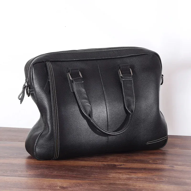 Natural Cow Leather Large Capacity Men's Business Briefcase Black ...