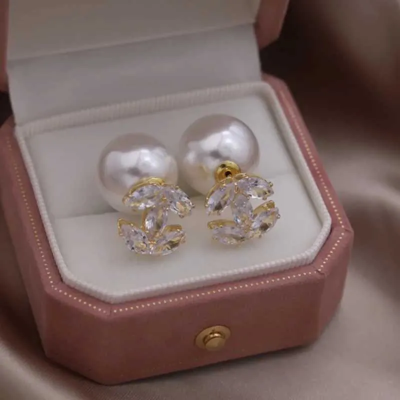 Korean New Design 18K Gold Plated Zircon Pearl Vvs Diamond Earrings ...