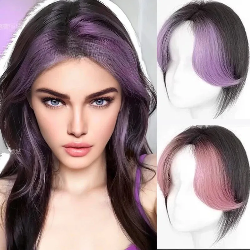 Purple Pink And Black Synthetic Middle Part Ombre Hair Topper Extension ...