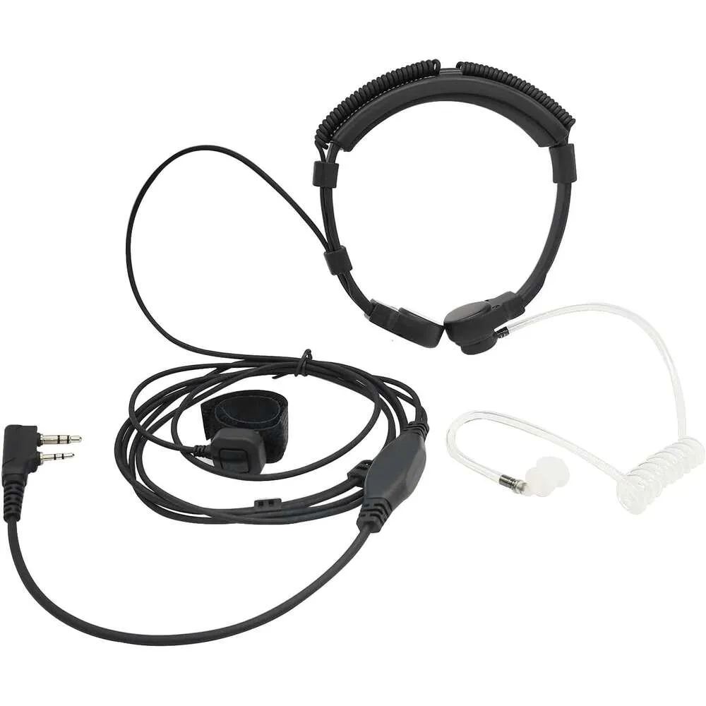 2 Pin Adjustable Tactical Throat Mic And Earpiece Finger PTT Neck Bone ...