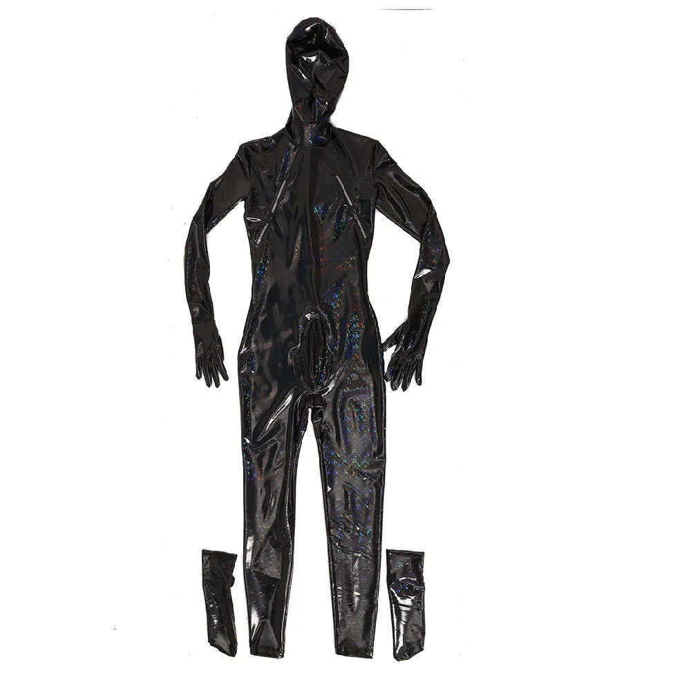 Shiny PU Leather Catsuit with Hood - Wet Look Zentai Bodysuit for Women ...