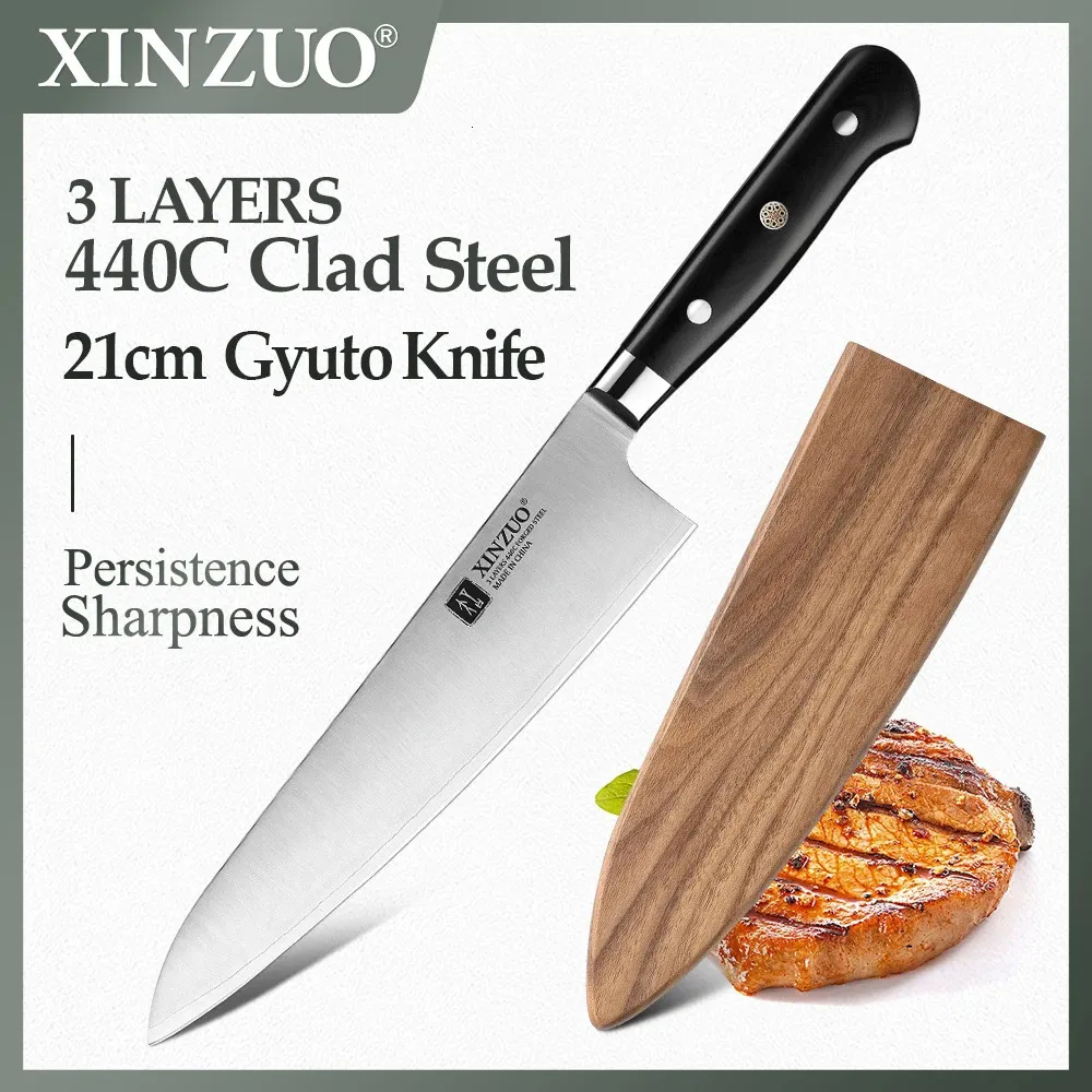XINZUO 210mm Chef Knife: 3-Layer 440C Steel, G10 Handle, Sharp Kitchen ...