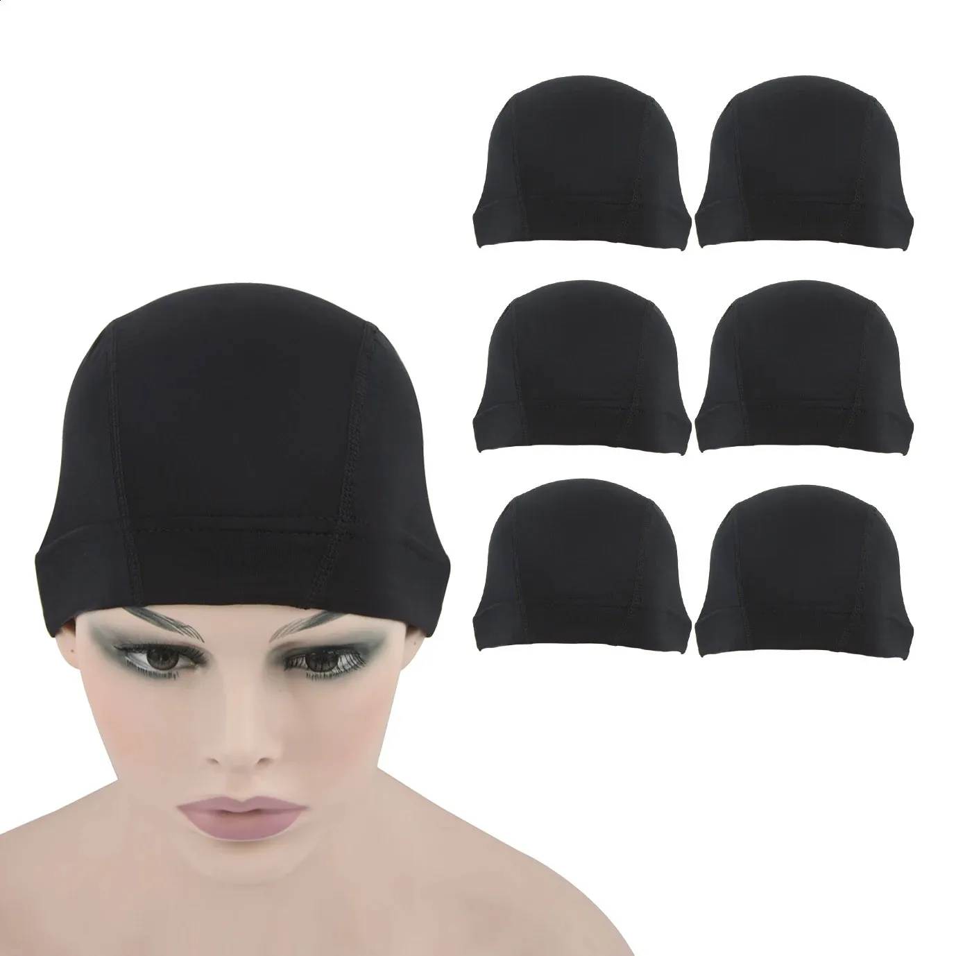 Black Dome Wig Caps Stretchable Nylon Caps with Elastic Wide Band S/M/L ...