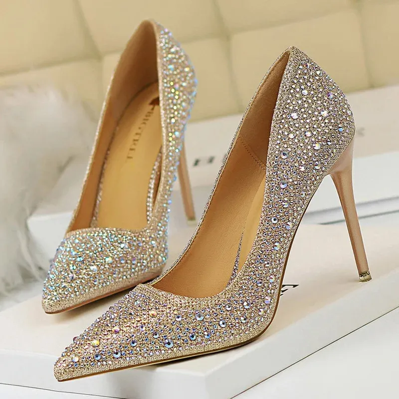 Women's Rhinestone Stiletto Pumps - High Heel Wedding Shoes with 10cm ...