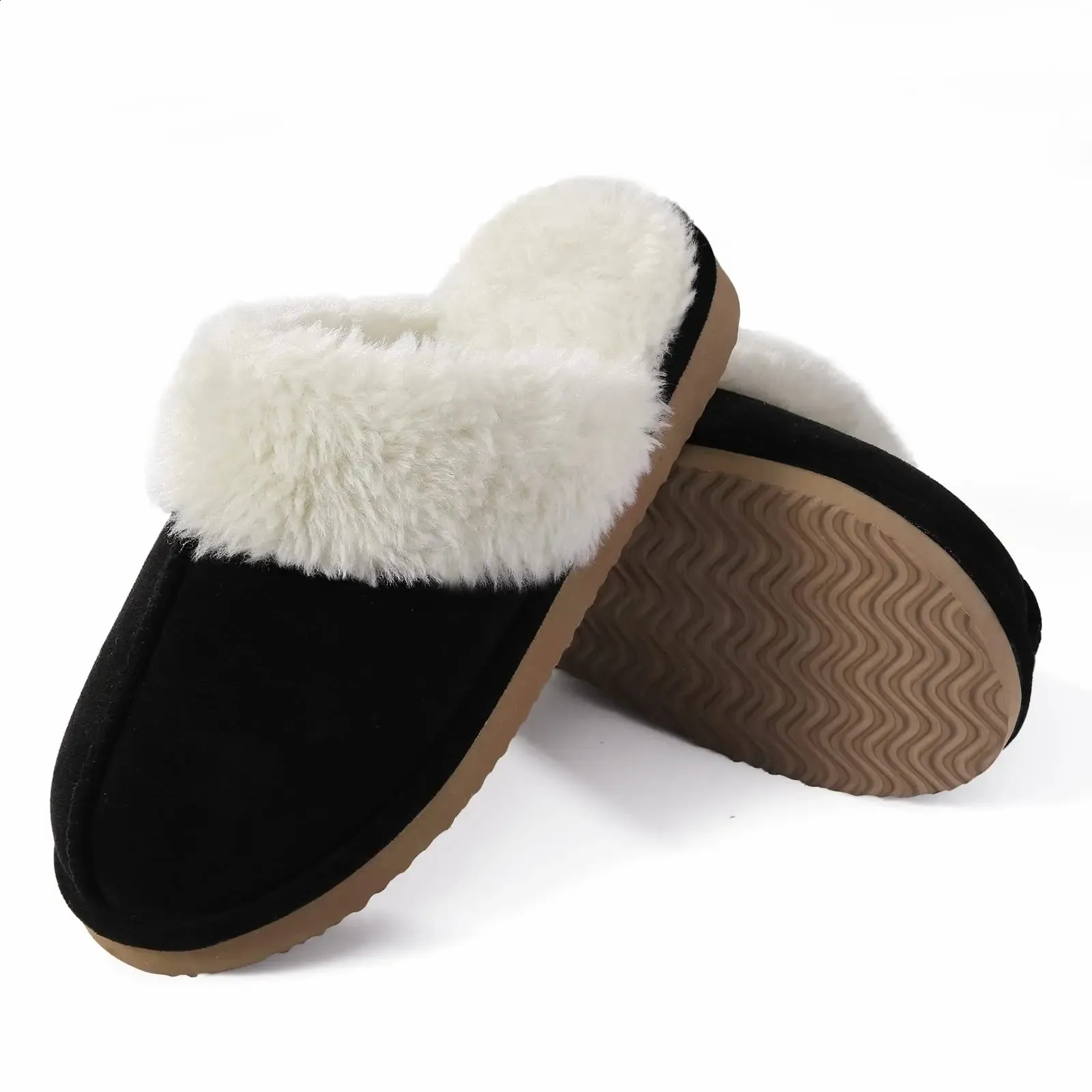 Comwarm Men's Fluffy House Sliding Block Winter Fashion Suede Blur ...